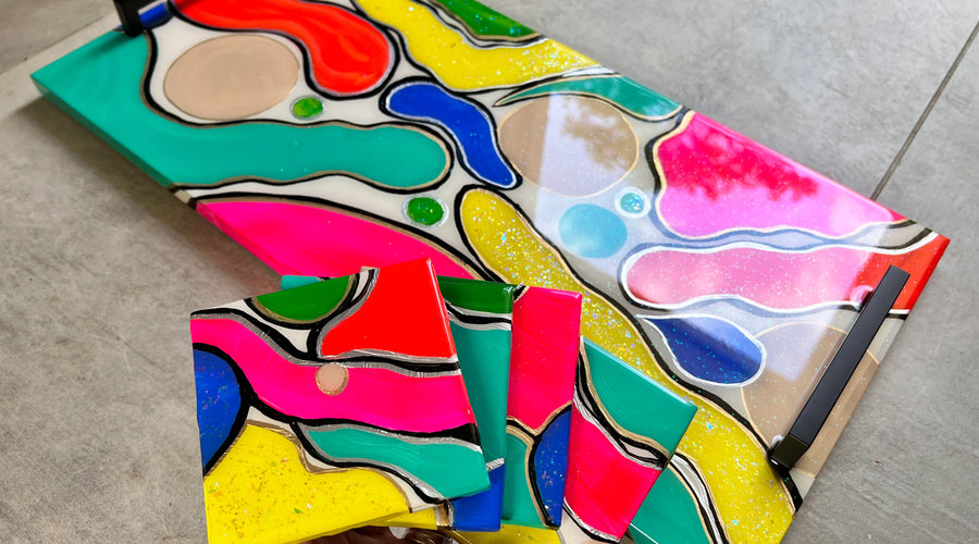 Pop Art Tray & Coasters - Painted Acrylic Designs Sealed with Resin ...